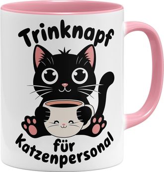 OM3 witzige Kaffee-Tasse mit Spruch - Trinknapf f&uuml;r Katzenpersonal - Katzenliebhaber Katze Katzenmama - Keramik Becher - 325ml - Beidseitig Bedruckt - Ros