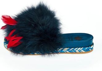 Mr & Mrs Italy Femme, Chaussures, Bleu, Taille: 38 EU Sandales &agrave; Plumes - &Eacute;l&eacute;gantes et Stylish