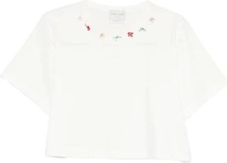 Forte_Forte Femme, Tops, Blanc, Taille: 38 FR Petites Fleurs Embroidery T-shirt