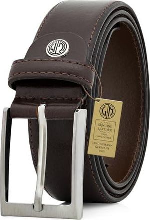 Lindenmann Mens leather belt/Mens belt, leather belt curved XL, 2 Colors, middle brown/navy, Größe/Size:150, Farbe/Color:marron