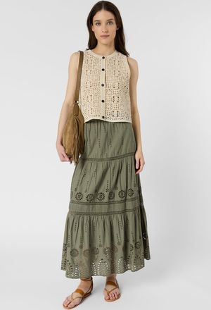Gerard Darel Jupe &agrave; broderies en coton - JALY - Vert Kaki