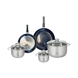 Fackelmann ELO 9723350 Batterie de cuisine 5 pièces, Ensemble de 2 Poêles de cuisson 20 et 24 cm et 3 faitouts 12, 14 et 20 cm Elo Prima Brillant, inox, inductio