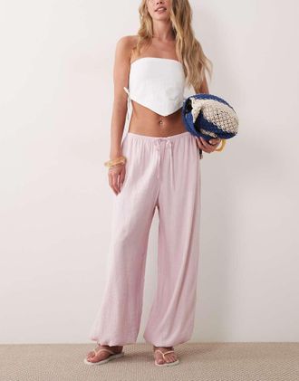 Abercrombie & Fitch Pantalon effet froiss&eacute; coupe ballon - Rose clair