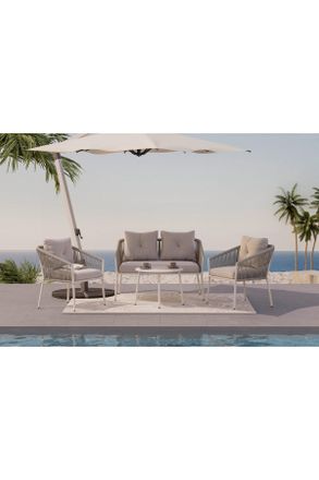 ambia GARDEN Gartenset, Dunkelgrau, Beige, Metall, Textil, 4-teilig, F&uuml;llung: Schaumstoff,Polyester, Gartenm&ouml;bel, Gartenm&ouml;bel-Sets