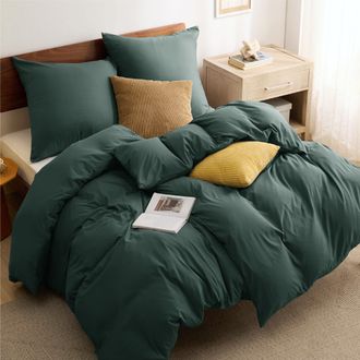 Bedsure Bettw&auml;sche 135x200 4teilig Waldgr&uuml;n - 2 Bettbez&uuml;ge 135x200 cm + 2 Kissenbez&uuml;ge 80X80 cm, &Ouml;KO-TEX Bettw&auml;sche-Sets Gr&uuml;n Polyester Mikrofaser mit Rei&szlig;ver