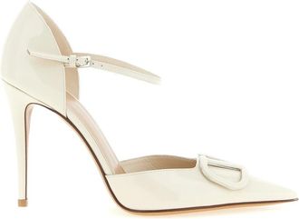 Valentino Garavani Femme, Chaussures, Blanc, Taille: 38 1/2 EU VLogo Signature DOrsay Escarpins en Cuir Verni 100mm