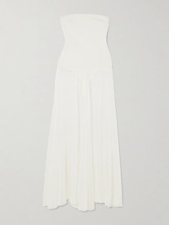 Esse Studios Aire Tr&auml;gerloses Midikleid Aus Ponte Und Einer Leinen-seidenmischung - Wei&szlig;