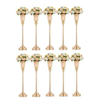 Nuptio Blumenst&auml;nder Metall Gold Vase: 10 St&uuml;ck 67.8cm Hoch Blumenvase Hochzeit St&auml;nder Trompete Vasen Metall f&uuml;r Goldene Hochzeit Mittelst&uuml;cke Tischdeko Par