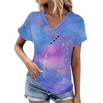 Generic Galaxy Shirt Femme 3D Galaxie Imprim&eacute; Graphique T-Shirt Univers Ciel &eacute;toil&eacute; Espace Carnaval Costume T-shirt Manches Courtes Col en V Haut &Eacute;t&eacute; Femmes C
