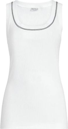 Brunello Cucinelli Top en jersey c&ocirc;tel&eacute; de coton stretch - Femme - Tops - Blanc - Taille: 42 FR