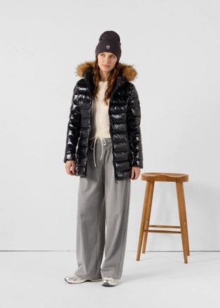 Jott Doudoune mi-longue laqu&eacute;e Grand Froid Noir Perle - Taille XS