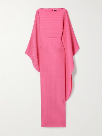 Solace London Adami Robe Aus Plissiertem Chiffon Mit Cape-effekt - Pink