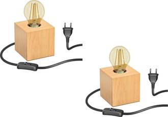 LEDs Com 2 St&uuml;ck Tischlampe HITO, Holz massiv, eckig, inkl. E27 Lampe gold max. 778lm, 3-Stufen dimmen, extra-warmwei&szlig;
