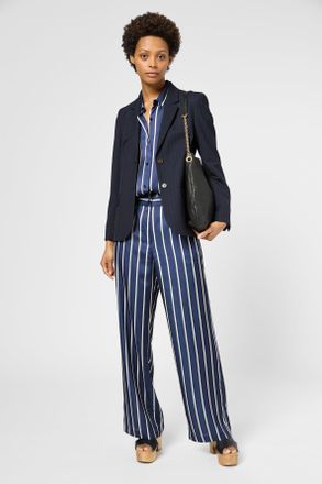 Gerard Darel Pantalon large satin&eacute; &agrave; rayures - LALY - Marine