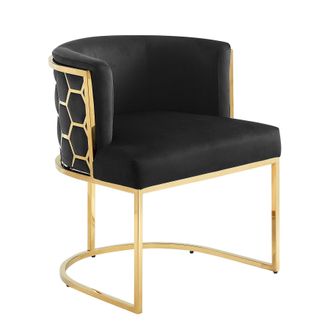 Invicta Interior Stilvoller Stuhl Elegance - schwarz - Samt - Gold - Edelstahl mit Armlehne