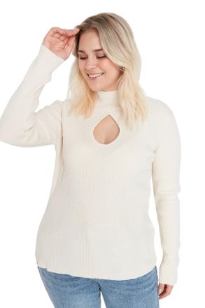 Trendyol Damen Pullover mit Hohem Halsausschnitt, Einfarbig, Regulär, Übergröße Sweatshirt, Natur, 4XL Größen