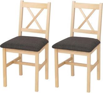 Mendler Lot de 2 chaises de Salle &agrave; Manger HWC-F77 Naturel, Rembourrage Noir