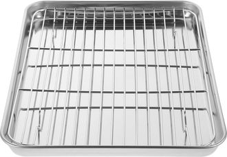 Cabilock Edelstahl Backblech Set 2 St&uuml;ck Mit Abtropfrost Rechteckig 31.5X24.5X2.5Cm Sp&uuml;lmaschinenfest F&uuml;r Backofen K&uuml;che Und Haushalt