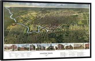artboxONE Poster mit schwarzem Rahmen 75x50 cm Architektur Houston-Texas Pictorial Map - Bild Karte antik flach