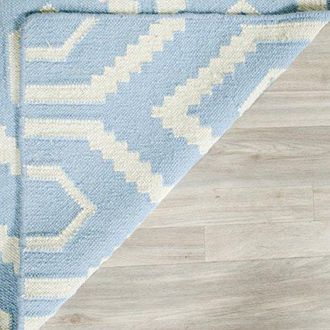 Safavieh Zeitgen&ouml;ssische Teppich f&uuml;r Wohnzimmer, Esszimmer, Schlafzimmer - Dhurrie Collection, Kurzer Flor, Blau und Elfenbein, 183 X 183 cm