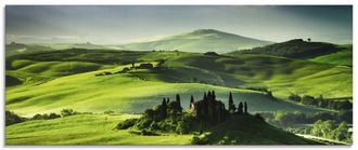 Artland ARTland Wanddeko Glasbilder Wandbild Glas Bild einteilig 125x50 cm Querformat Natur Landschaft Italien Wiese Sonnenaufgang Berge Sommer Gebirge S7NL