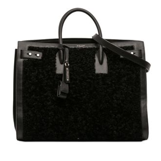 Saint Laurent Black Large Shearling Sac de Jour Satchel