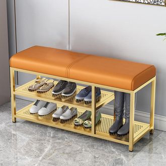 Generic Schuhbank mit Sitzfläche Metallrahmen mit Starker Tragfähigkeit Weiches Kissen Sitzbank für Porch, Wohnzimmer, Schlafzimmer, Badezimmer(Gold,80 * 32 *