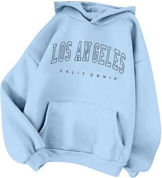 Generic Sweat &agrave; capuche LOS Angeles pour femme - Pull &agrave; capuche - Manches longues - Col rond - Mode ample, Bleu-2, S