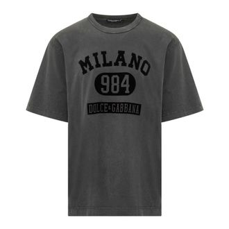 Dolce & Gabbana Milano 984 T-Shirt aus bedruckter Baumwolle - - Tops - Herren - Schwarzk - XL