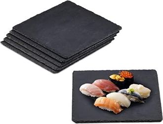 Relaxdays Schieferplatte 6er Set, 25 x 25 cm, zum Servieren & Beschriften, Buffet, Servierplatte quadratisch, anthrazit