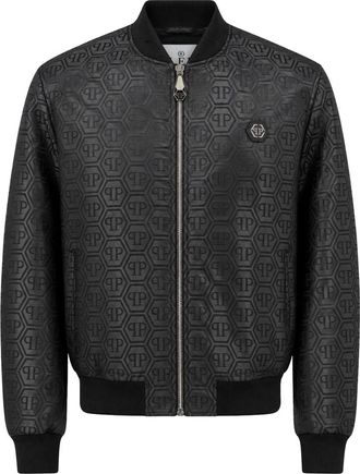 Philipp Plein Bomber en nylon &agrave; monogramme jacquard - Homme - Vestes - Noir - Taille: 3XL