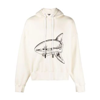Palm Angels Haifischdruck Baumwollhoodie - - Sweatshirts & Hoodies - Herren - Wei&szlig; - XL