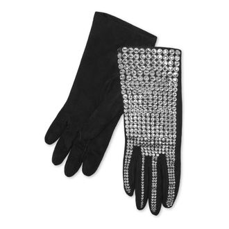 Philipp Plein Femme, Accessoires, Noir, Taille: 7 IN Suede Mid-Gloves Crystal