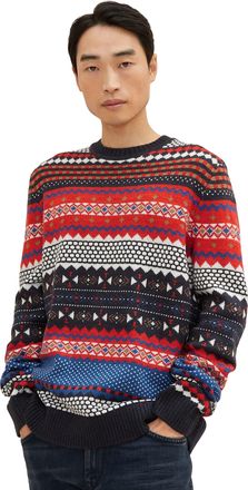 Tom Tailor Herren Winterpullover mit Muster 1032307, 30798 - Navy Red Allover Jacquard, M