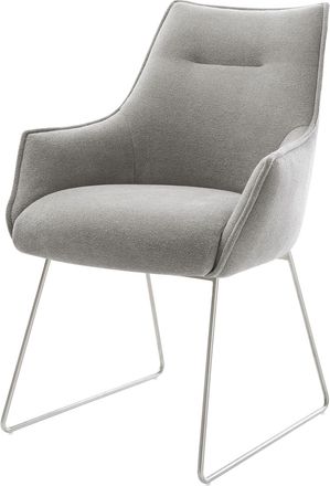 DELIFE Polsterstuhl Alja-Flex mit Armlehnen Kufengestell Edelstahl Strukturstoff Soft Grau Taschenfederkern
