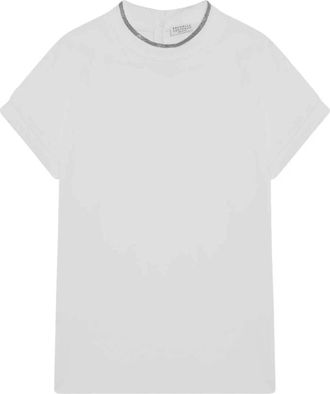 Brunello Cucinelli Femme, Tops, Blanc, Taille: 42 FR T-shirts et Polos Blancs Girocollo Manches Courtes