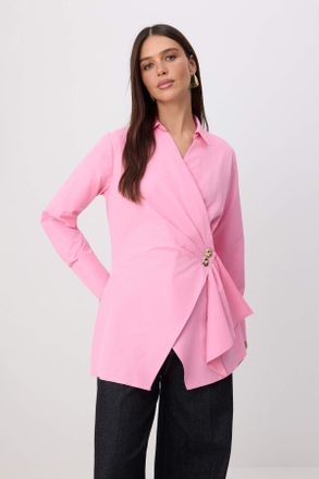 Trendyol Modest Damen Rosa Einfarbig Lang Regular Fit Modest Hemden