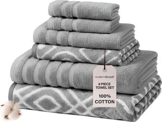 Modern Threads Amrapur Overseas 6-teiliges Set aus 100% gek&auml;mmter Baumwolle mit Jacquard-Streifen, sehr weich, 550 g/m&sup2; 2 Badet&uuml;cher, 2 Handt&uuml;cher, 2 Waschlappen, gr