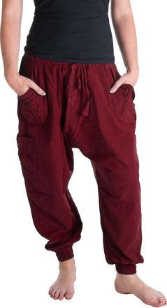 vishes Alternative Bekleidung - Sommer Haremshose mit Taschen aus Baumwolle mit elastischem Bund - handgewebt dunkelrot