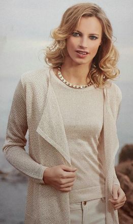 Passioni Cardigan Twinset in Beige mit metallischen F&auml;den