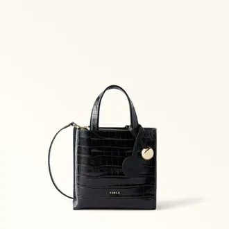 Furla Divide It Tote-bag Mini Nero Schwarz Kalbsleder Mit Cocco-print Damen