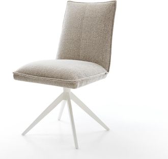 DELIFE Drehstuhl Lelio-Flex Webstoff Soft Beige Kreuzgestell breit Wei&szlig; 360&deg; drehbar Wippfunktion Taschenfederkern, Esszimmerst&uuml;hle