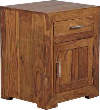 WOHNLING Nachttisch Mumbai Massivholz Sheesham Design Nachtkommode 60 cm mit Schublade und Tür Nachtschrank für Boxspringbett
