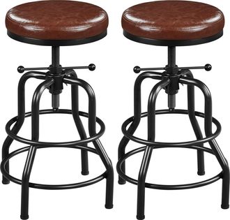 Yaheetech 2er Vintage Barhocker Höhenverstellbarer Schraubhocker 54,5 - 71,5 cm Barstuhl mit Dickem Kissen bis 136 kg Belastbar Thekenhöhe fürs Esszimmer/Küche/