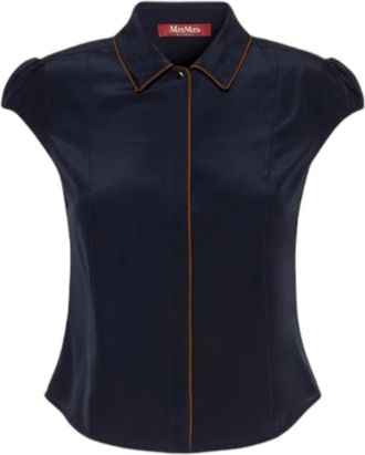 Max Mara Camicia anni 40 in seta piping - Femme - Blouses et Chemises - Bleu - Taille: 40 FR