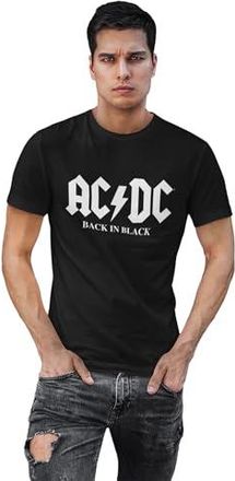 AC/DC Legend Icon Officiel AC/DC imprim&eacute; T-Shirt pour Homme Col Ras du Cou Manches Courtes Coton Coupe r&eacute;guli&egrave;re,Black in Black_Noir, Taille S