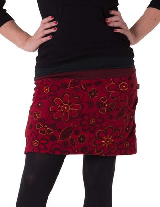 vishes Alternative Bekleidung - Warmer Fleece Rock mit aufgestickten Blumen rot 42