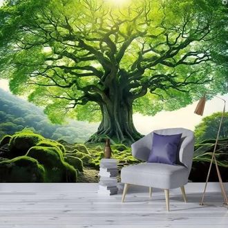 Generic Tapisserie Murale Montagnes Forestières 130x150 cm Tenture Murale Grand Arbre Vert Tapisserie Tissu 3D Impression Decoration Art pour Maison Salon Cha