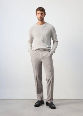 Mango Pantalon laine m&eacute;lang&eacute;e regular-fit gris clair/pastel - Homme - 38 - MANGO MAN