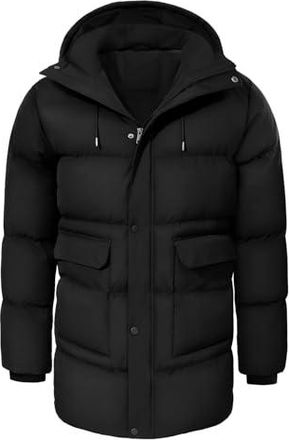 Heekpek Veste Homme à Capuche Manteau Homme Hiver Blouson Chaude Imperméable Longue Parka Manteaux Matelassée en Coton Vestes de Randonnée Ski, Noir, XXL